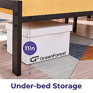 GreenForest Twin Bed Frame with Wooden Headboard Platform Bed with Metal Support Slats NO-Noise Heavy Duty Bed Industrial Country Style with 9 Strong Legs No Need Box Spring, Twin
