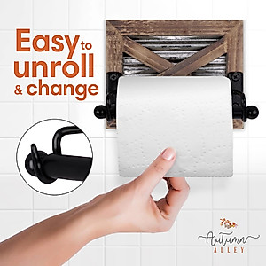 Autumn Alley Rustic Farmhouse Toilet Paper Holder Wall - Farmhouse Bathroom Country Decor Accessories with Warm Brown Wood, Galvanized Metal & Black Adds Western Decor Charm