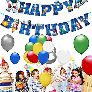 Space Party Decorations, Outer Space Theme Birthday Supplie, Solar System Hanging Banner Astronaut, Spaceship Rocket Galaxy Party Decor, Planet Birthday Party Banner for Boys Kids