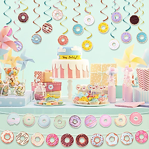OctinPris 4-Sets Donut Party Banners & Spiral Danglers Decoration Donut Garland Kit Donut Party Decorations Donuts Hanging Swirl Papercutouts Ceremony décor.