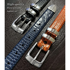 Brandon Italian Calfskin Genuine Leather Designer Golf Dress Belt 1-1/8"(30mm) Wide (Alligator Black, 40)