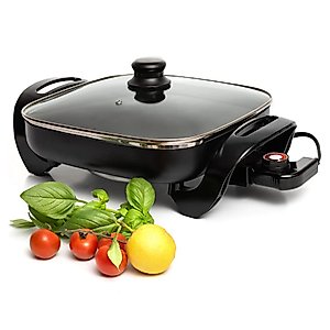 Moss & Stone Nonstick Electric Skillet 12 Inch Aluminum Electric Fryer With 2 Layers Of Non-Stick Coating | Adjustable Temperature Control | Lid With Steam Vent & Heat-Resistant Handle