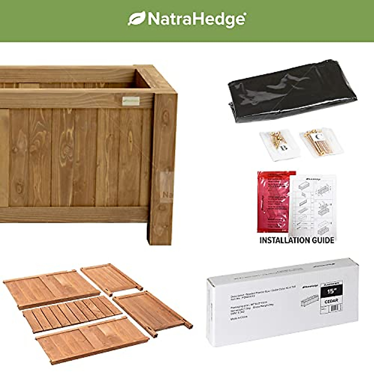 NatraHedge 15" Hampton Classic Wooden Planter Box Indoor and Outdoor Use for Patio Garden (44" x 15" x 15")