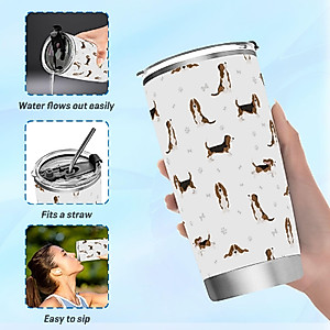 Dog Basset Hound Tumbler with Lid and Straws Insulated Travel Mug Stainless Steel Coffee Cup Double Wall Vacuum Tumblers Water Cup for Office Men Women Tea 20oz Gifts