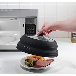 Godinger Microwave Splatter Cover, Microwave Cover for Food, Collapsible Plate Lid with Easy Grip Handle, Safe Tempered Glass and Silicone, Pot, Splatter Cover Guard - Large 12”