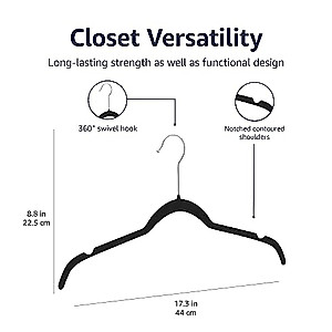 Amazon Basics Slim, Velvet, Non-Slip Shirt Clothes Hangers, Black/Silver - Pack of 30