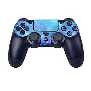 eXtremeRate Full Set Faceplate Skin Decals Stickers and 2 Led Lightbar for ps4 Slim/for ps4 Slim Console & 2 Controller Decal Covers - Blue Galaxy