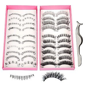 20 Pairs False Eyelashes, Top and Bottom Lashes Set, Wispy Mink Lashes Lower Lashes, Faux Mink Anime Lashes Reusable Lashes for Cosplay with Eyelash Applicator