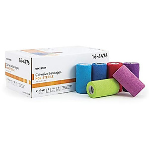 McKesson Cohesive Bandage, Non-Sterile, Self-Adherent Closure, Multi-Color, 4 in x 5 yds, 1 Count, 18 Packs, 18 Total