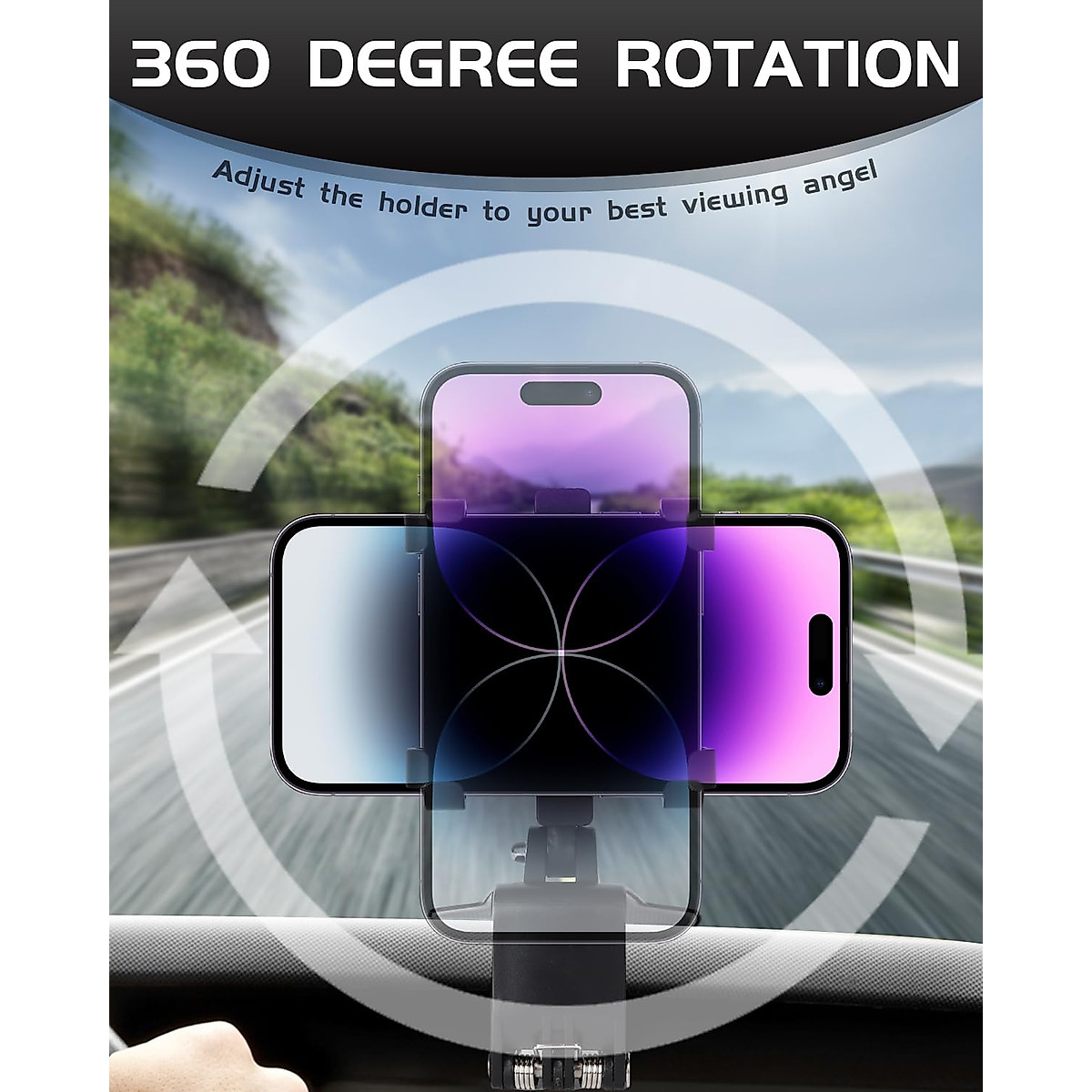 Bawyot Car Phone Holder for Dashboard 360 Degree Rotation Multifunctional One Hand Operation Clip Design Phone Mount Compatible with 4-7 inch Smartphones