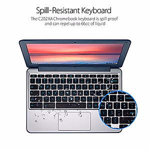 ASUS Chromebook C202XA Rugged & Spill Resistant Laptop, 11.6" HD, 180 Degree, MediaTek 8173C Processor, 4GB RAM, 16GB Storage, MIL-STD 810G Durability, Blue, Education, Chrome OS, C202XA-YH02-BL