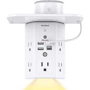 Multi Plug Outlets, Wall Outlet Extender with Night Light and Outlet Shelf, Surge Protector 4 USB Ports(1 USB C), USB Wall Charger Power Strip Electric Outlet Splitter for Home Office