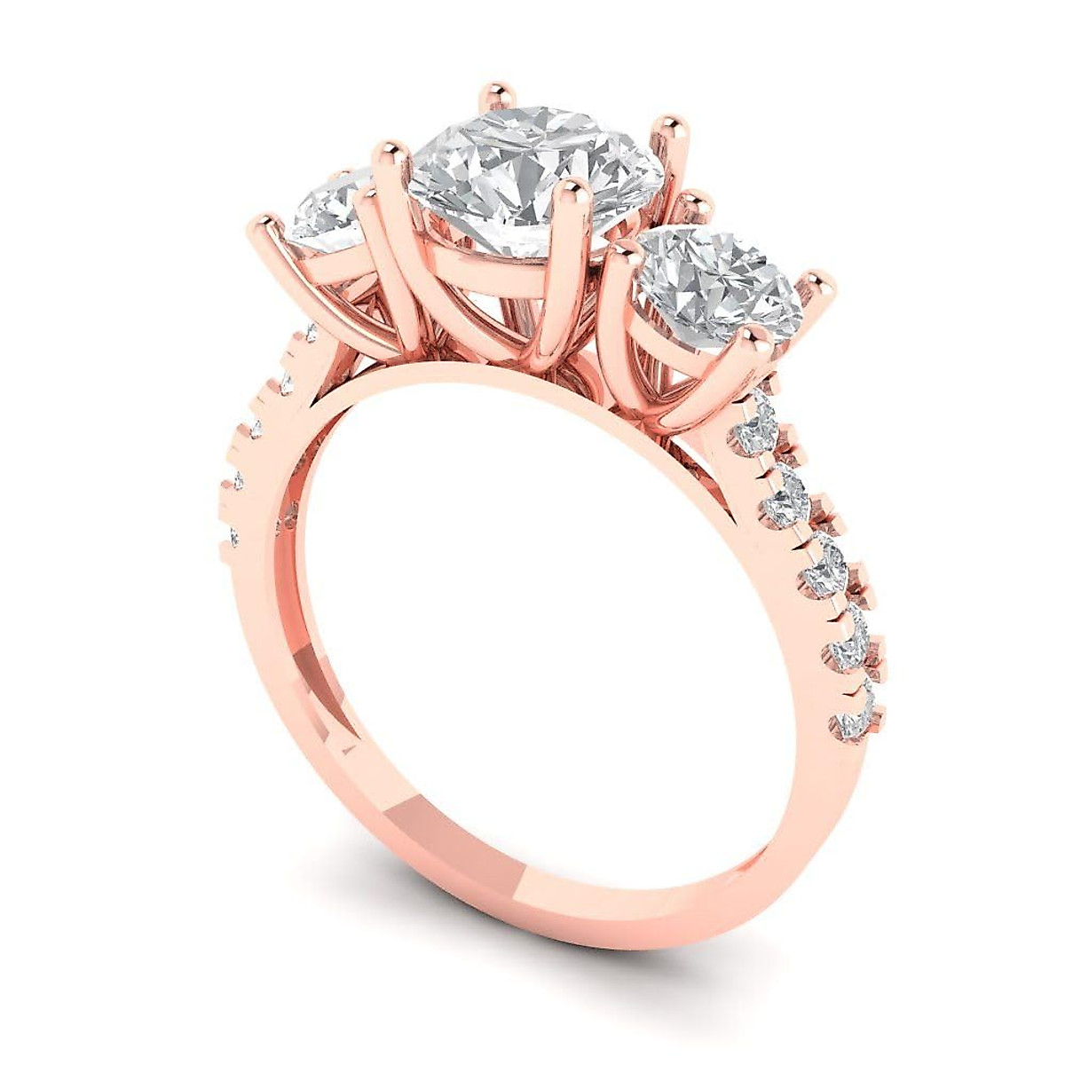 Clara Pucci 2.02 Ct Round Cut Clear Simulated Diamond 14K Rose Gold Solitaire with Accents 3 Stone Engagement Promise Ring Sz 8