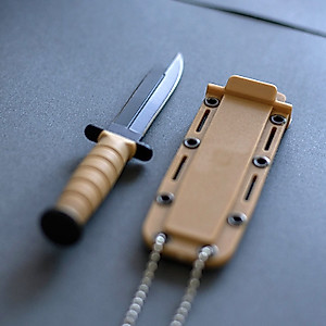 ASR Tactical Serrated Fixed Blade Outdoor Camping Wearable Neck Knife With Sheath, 6", Tan