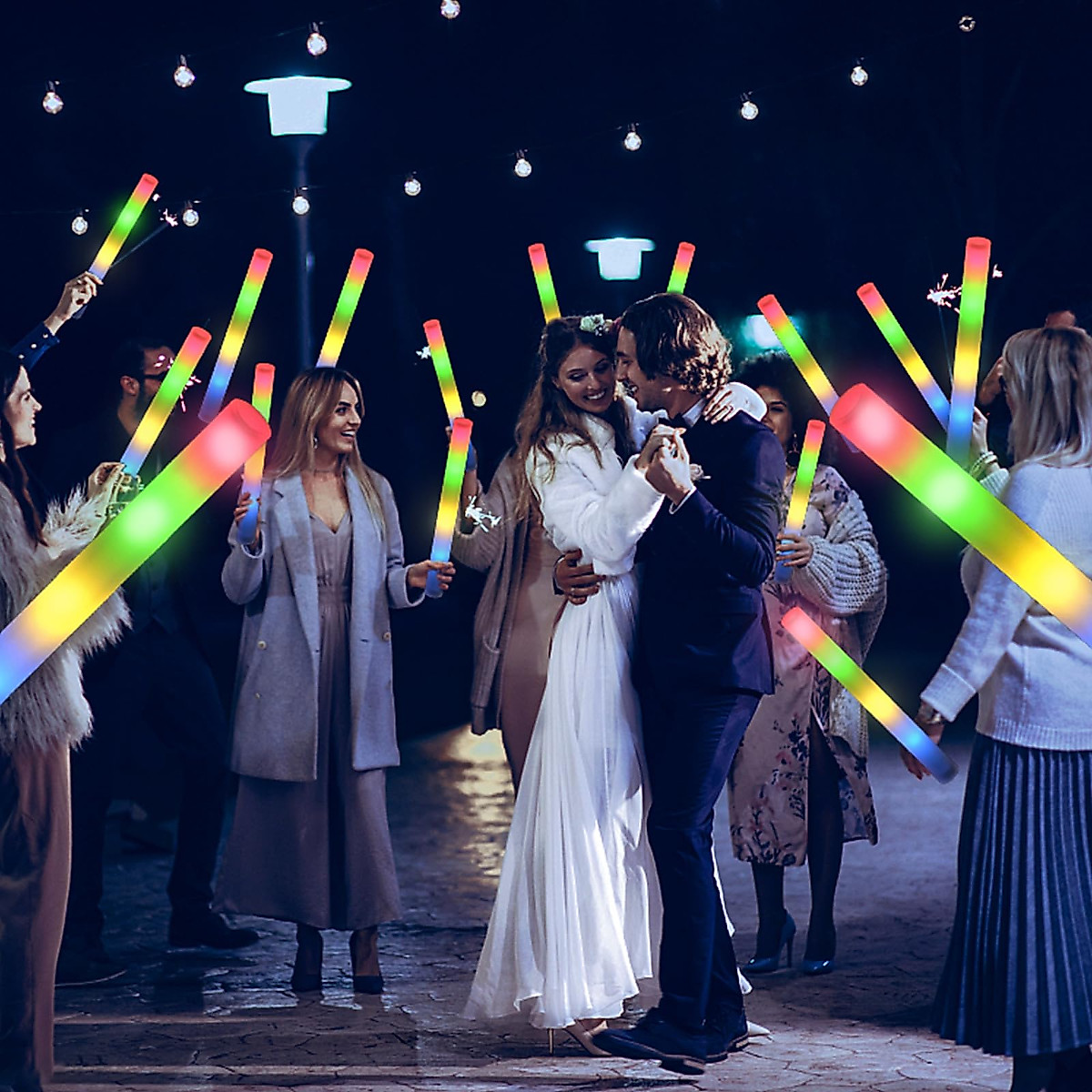 JDNRXO 28 PCS Glow Sticks Bulk, LED Light Up Foam Sticks Party Favors with 3 Flashing Modes, Glow in The Dark Party Supplies for Halloween, Wedding, Birthday, Carnival - Extra 5 Glowing Stickers