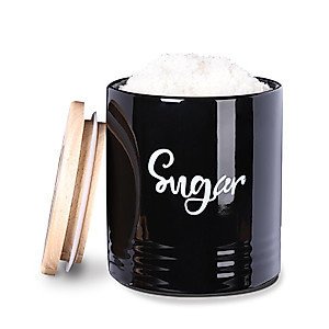 LEETOYI Porcelain Food Storage Containers with Lid, 4.5 Inch 31oz, Black Labeled Sugar