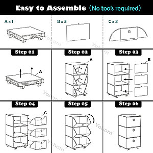 YOHOM Rolling Storage Cart with Fabric Drawers, Under Desk Filing Bin 3 Drawer Home Office Organizer Multi-Functional Storage for Bedroom, Living Room Books Magazines Toys Clothes (Thin, Gray)