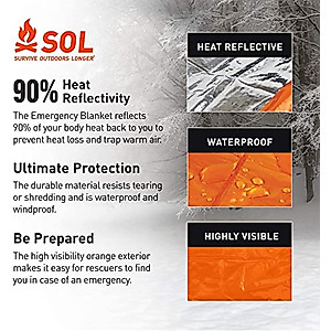 S.O.L. Survive Outdoors Longer Emergency Blanket, Model Number: BMC0140-1222