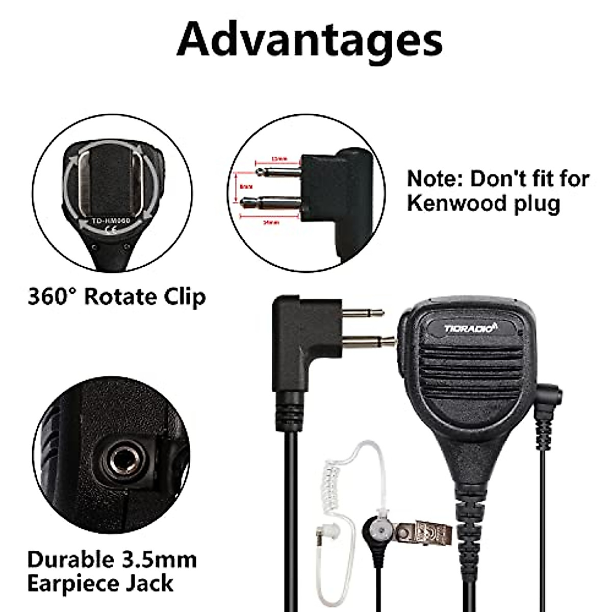 TIDRADIO Speaker Mic PTT Radio Mic Shoulder Microphone Compatible for Motorola Radios BPR40 CP200 CP200D CP185 CP110 CLS1410 CLS1110 PR400 RDU4100 RDU2080D Walkie Talkie