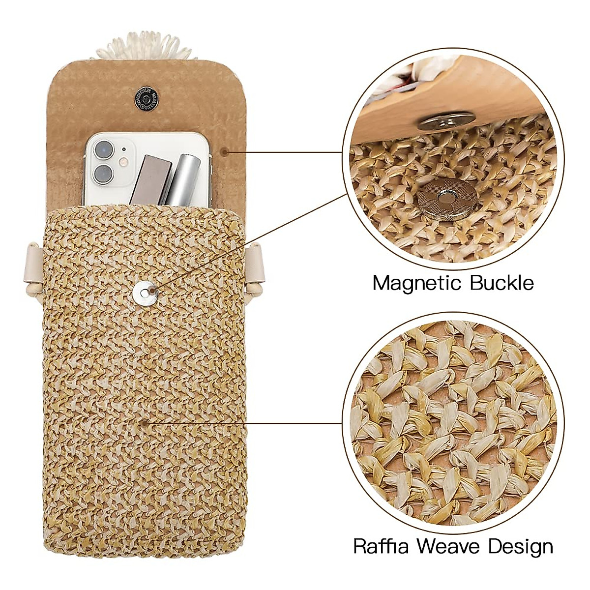 Soleebee Boho One Shoulder Crossbody Phone Bag Small Shoulder Bag Mini Wallet for Women Storage Bag Woven Leather Trim Phone Bag Compatible with Multiple Phone Sizes, Daisy A