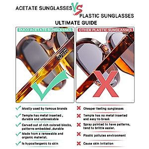 DUCO Retro Round UV400 Polarized Sunglasses for Women Men Vintage Shades Classic Acetate Trendy Fashion Sunglass DC1230 (Tortoise Frame Grey Lens)