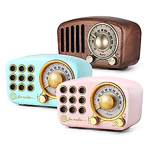 Retro Bluetooth Speaker, Vintage Radio-Greadio FM Radio with Old Fashioned Classic Style,Strong Bass Enhancement,Loud Volume,Bluetooth 4.2 Wireless Connection,TF Card and MP3 Player (Blue+Pink+Walnut)