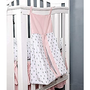 PINNKKU 4-Piece Crib Bedding Set for Girls, Baby Girl Bedding Crib Set, Cunas para Bebes, White, Blush Pink Flower Crib Skirt, Blanket, Crib Sheet and Diaper Stacker, Crib Bedding Sets for Girls