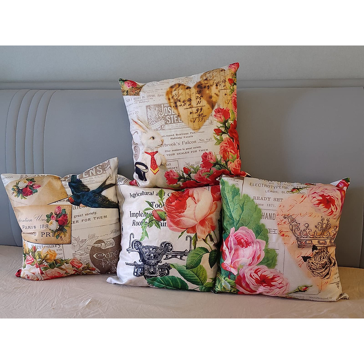 Couch Pillows for Iiving Room Set of 4,Brown and Blue Decorative Throw Pillow Covers 18x18 Inch Geometric Abstract Arts Linen Pillowcase Cushion Cases