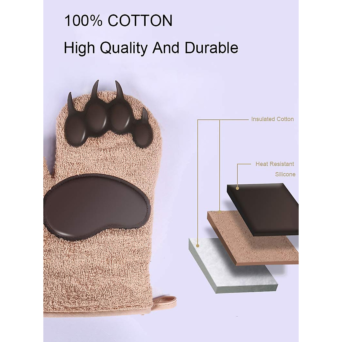 THRONKENGER Cute Bear Oven Mitt, Funny and Cute Kitchen Mitts/Pot Holders with Heat Resistant and Flexibility of Cotton Cooking Set of 2(Brown)