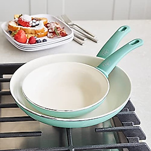 GreenLife Soft Grip Healthy Ceramic Nonstick 7" and 10" Frying Pan Skillet Set, PFAS-Free, Dishwasher Safe, Turquoise