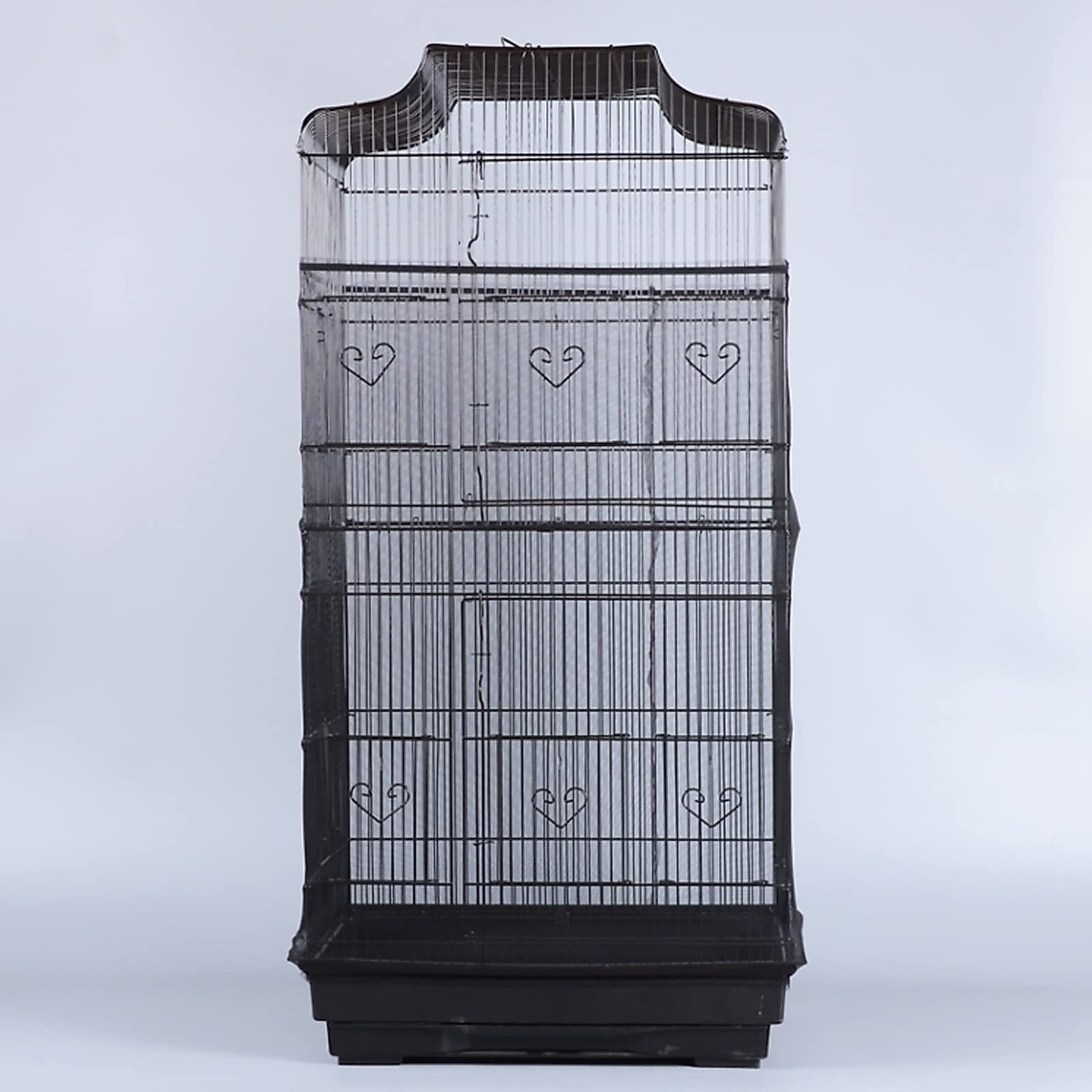 Bird Cage Seed Catcher, Large Airy Gauze Seeds Bird Cage Cover Guard Adjustable Bird Cage Cover Birdcage Seed Feather Catcher Universal Birdcage Parrot Bird Nylon Mesh Net Cover(L-118x16 in, Black)