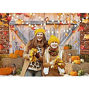 LYCGS 10X8FT Fall Thanksgiving Backdrop Autumn Pumpkin Harvest Barn Background Hay Maple Leaves Baby Shower Banner Supplies Photo Booth Prop X-53