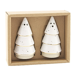 Mud Pie Stoneware Tree Salt and Pepper Set, Gold, 3 1/4" x 4" dia