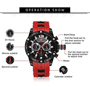 AIMES Watches for Men Red Stylish Analog Quartz Chronograph Waterproof Luminous Big Face Mens Watches Business Work Sport Casual Fashion Designer Dress Men's Wrist Watches Elegant Gift for Men