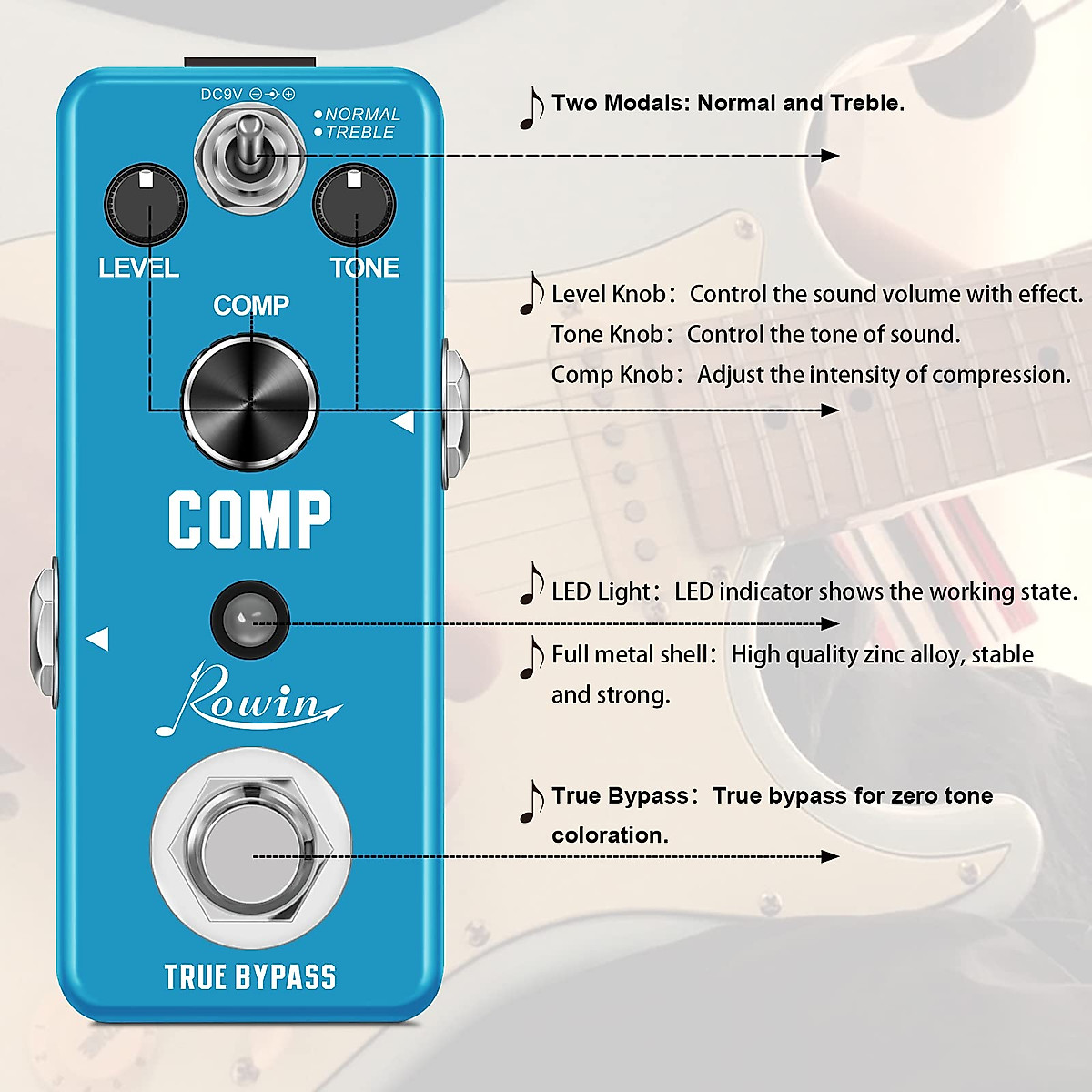 Rowin Compressor Pedal Ultimate Comp Guitar Effect Pedals True Bypass