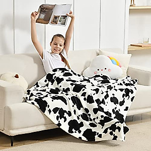 SOCHOW Cow Print Fleece Throw Blanket for Sofa Couch, Soft Lightweight Cozy Warm Home Decor Flannel Blanket, Cute Animal Blanket for Kids Boys Girls, Black 50 x 60 Inches