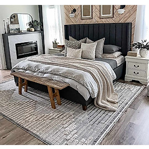 BoutiqueRugs Maulawin Farmhouse High Low Textured Shag Area Rug - Boho Moroccan Geometric Carpet for Living Room, Bedroom, Dining Room - Charcoal, Cream, Peach - 6'7" x 9' (6x9 Area Rug)