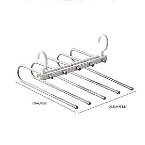 Unioax Pants Hangers Space Saving Pants Rack 5 in 1 Non-Slip Folding Trousers Hanger Multi-Functional Pants Organizer for Closet Wardrobe Scarf Jeans Ties Slacks Storage, Blue