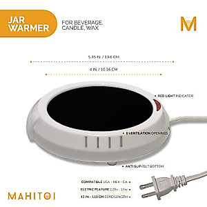MAHITOI™ Large Warmer Plate, Anti-Slip Felt Bottom, Safe Flameless Release Scent, Candle Jar Warmer, Coffee Warmer, Mug Warmer, Cup Warmer, Tea Warmer Desk for Your Home & Office, Madreperla White