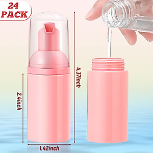 Funtery 24 Pcs Foam Pump Bottles 1 Oz/ 30 ml Travel Soap Bottle Plastic Mini Empty Dispenser Foaming Bottles for Refillable Hand Sanitizer Lash Shampoo Bottles (Pink)