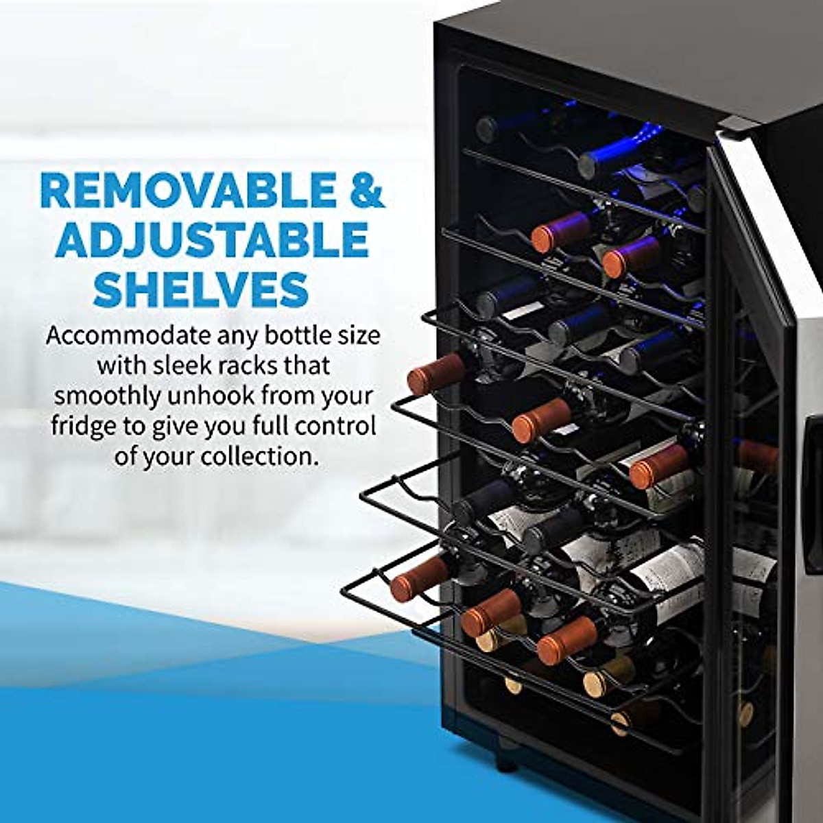 NewAir 20” Wine Refrigerator – 50 Bottle Wine Cooler, Single Zone Freestanding Wine Fridge in Stainless Steel, Wine Chiller with Adjustable Racks and Exterior Digital Thermostat for Kitchen and Bar