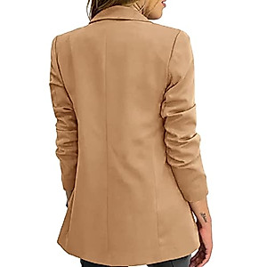 Hdieso Women's Solid Color Casual Long Sleeve Lapel Button Blazer Jacket Khaki