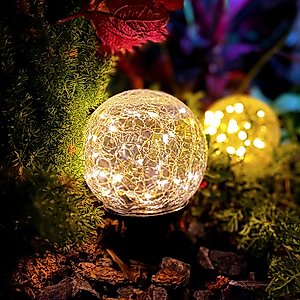 Solar Lights Outdoor Garden Yard Decor Solar Garden Gift Lights Cracked Glass Ball Waterproof Warm White LED Solar Lights Outdoor Decorative for Garden Decor Walkway Patio Yard Lawn, 1 Globe (4.72')
