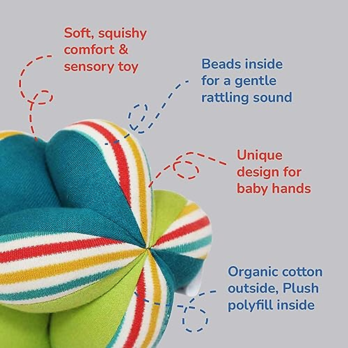 Shumee Colorful Plush Fabric Ball| Baby Textured Ball, Baby Fabric Plush Stuffed Ball Toys, Montessori Soft Ball Toys | Developmental Clutch with Rattle, Infant/Babies | Newborn Gift