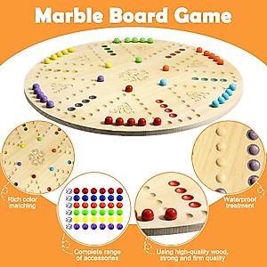 Marble Board Game Wooden Wahoo Board Game Double Side Painted Board Game with 6 Colors 36 Marbles 6 Dice for Adults Family Night Game, 6 and 4 Player (Round)