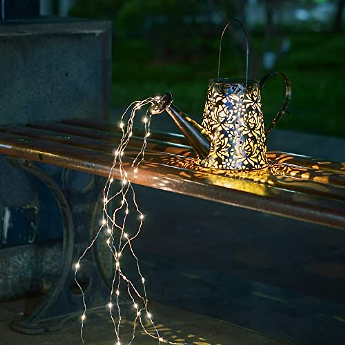 Garden Decor Solar Lights Outdoor Watering Can Decoration Hanging Lantern Waterproof for Lawn Patio Garden Courtyard Table Yard Pathway Walkway Outdoor Gardening Gifts, Warm White LED (Large)
