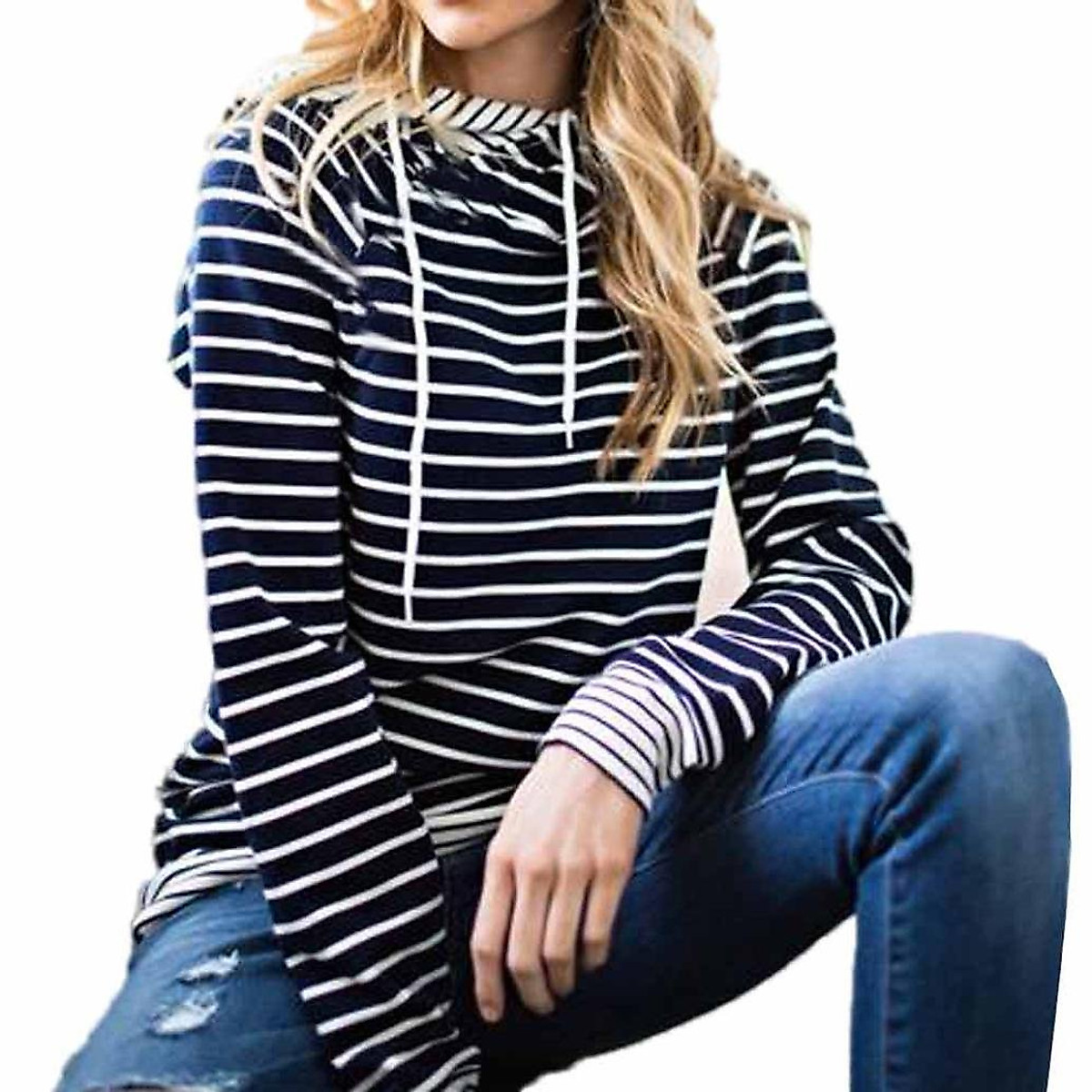 Women Blouse,IEason Womens Long Sleeve Hoodie Sweatshirt Jumper Hooded Pullover Tops Blouse (XL, Navy)