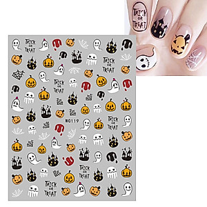 JMEOWIO 12 Sheets Halloween Nail Art Stickers Decals Self-Adhesive Pegatinas Uñas Skull Cute Horror Ghost Cat Witchy Bat Spook Nail Supplies Nail Art Design Decoration Accessories