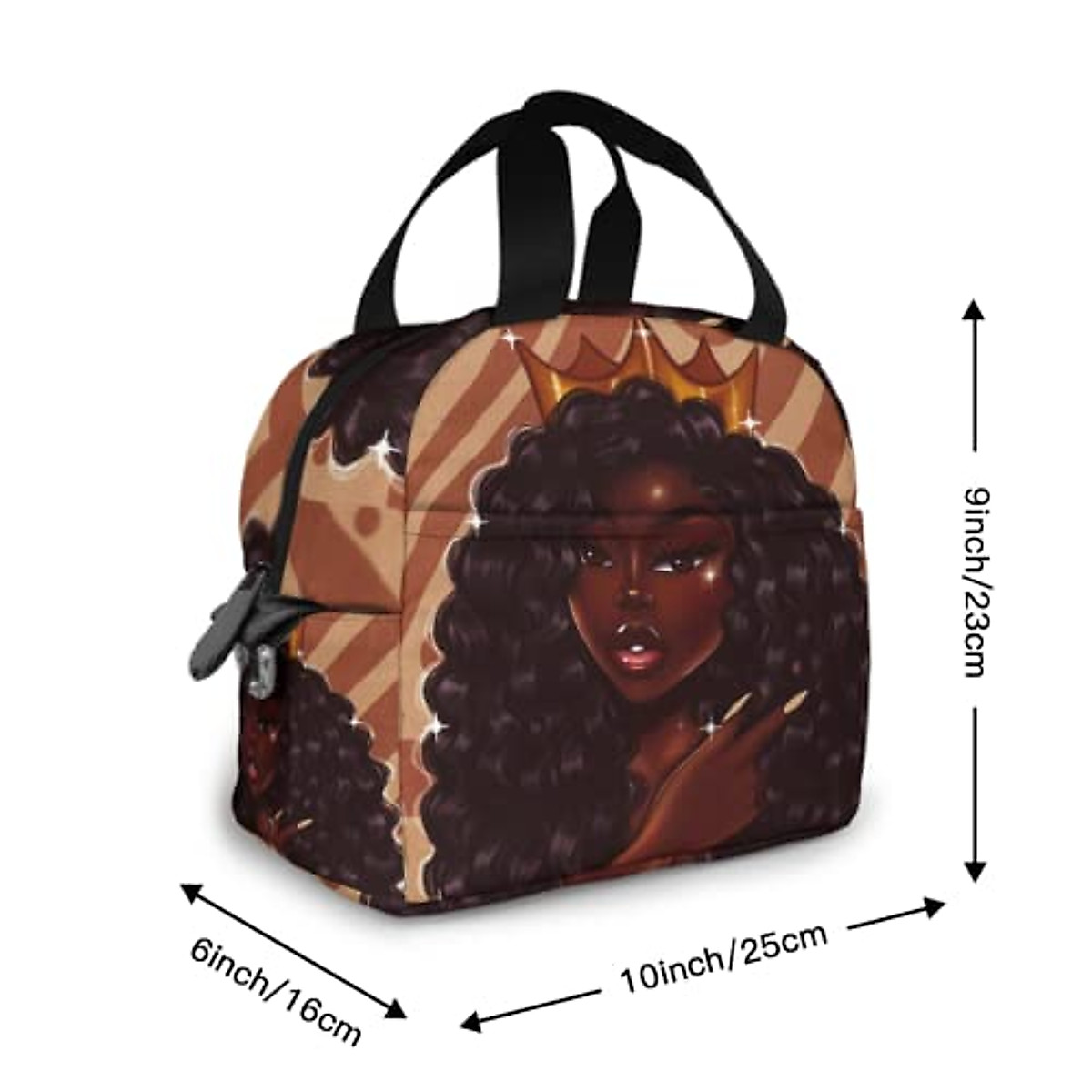 yalinan African Girl Lunch Bag African American Resuable Portable Lunch Box Insulated Cooler Bag for Teen Girls Women Work Picnic School, Gift for Daughter Granddaughter
