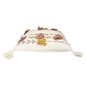 Creative Co-Op Creative Co-Op Cotton Embroidered Pillow with Tassels and Applique, Multicolor
